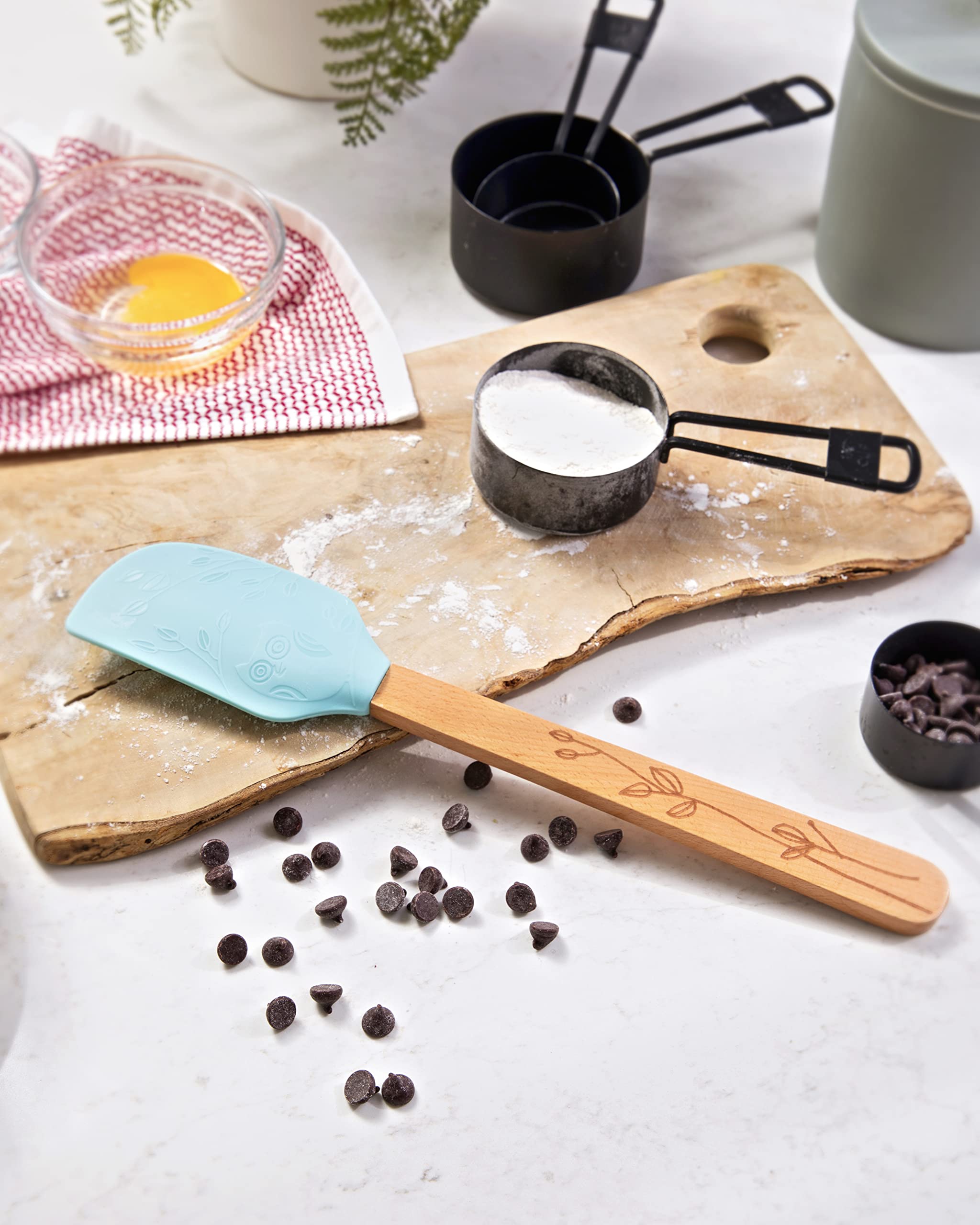 Talisman Designs Silicone Spatula & Laser Etched Beechwood Handle | Woodland Owl Design | Cute & Functional Kitchen Tool | Natural Wooden Decorative Spatula