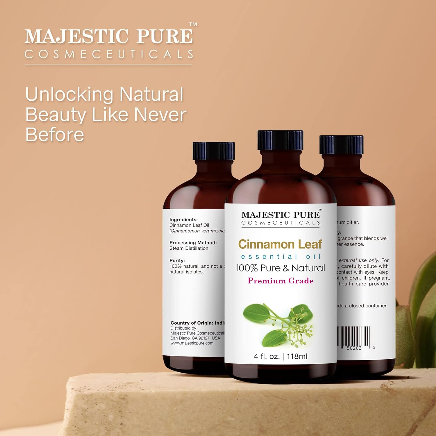 MAJESTIC PURE Cinnamon Essential Oil | 100% Pure and Natural Cinnamon Oil | Premium Grade Essential Oils for Hair Care, Home Diffusers, Skin, Aromatherapy, Massage and Humidifiers | 4 Fl Oz