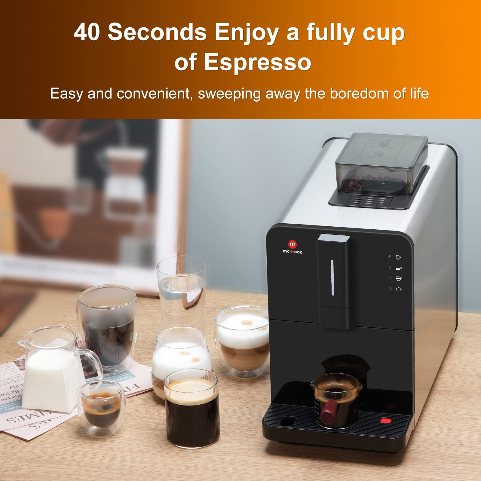 Mcilpoog Super Automatic Espresso Coffee Machine,Bean To Cup Fully Automatic Espresso Machine with Grinder,Easy To Use Wifi Touch Screen Coffee Maker.19 Bar Barista Pump(Hi series 01)