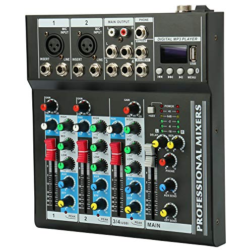 Mixer Console with USB Interface,4 Channel Live Studio Stereo Audio Mixer Sound Mixing