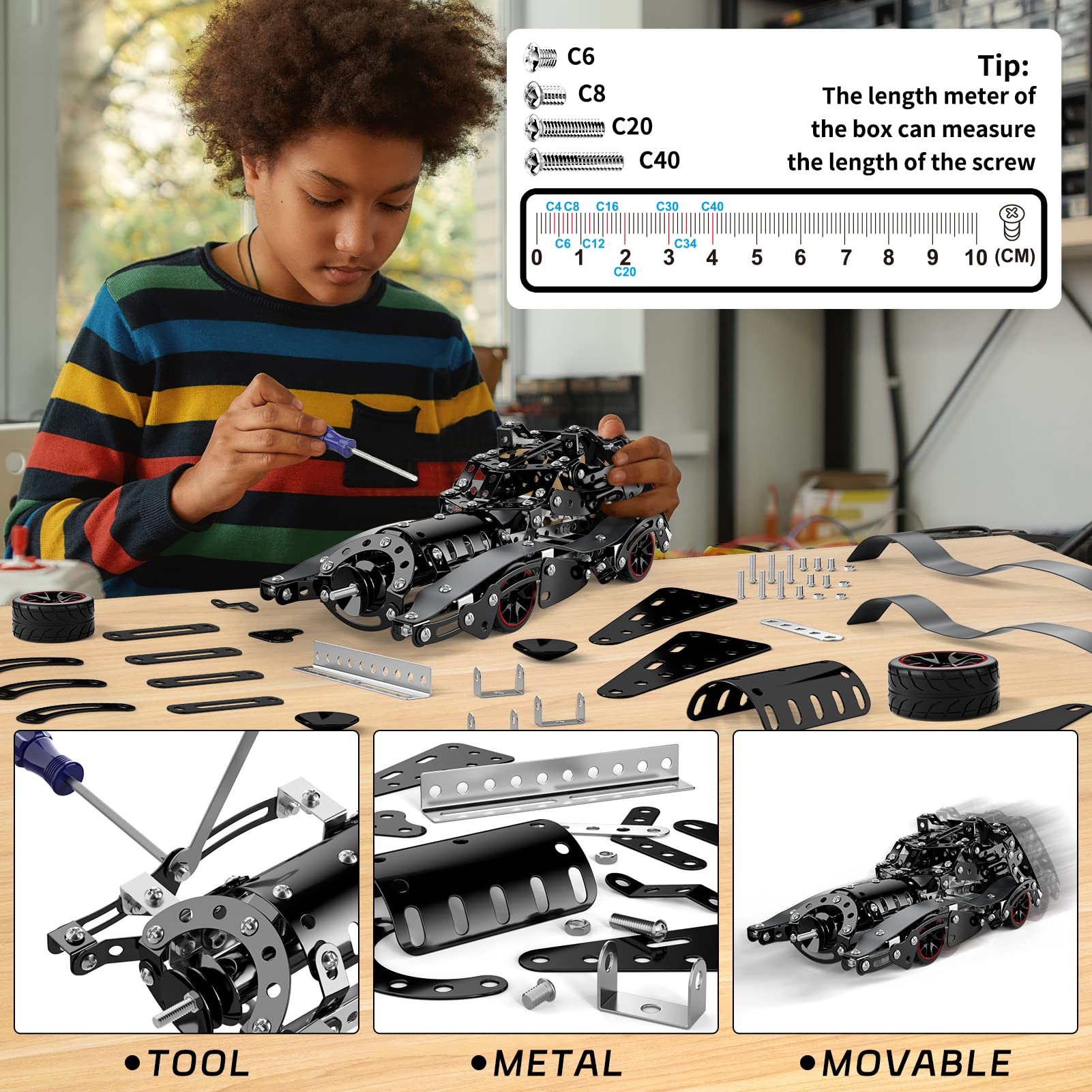 Lucky Doug STEM Building Projects Model Car Set for Boys Kids 8 9 10 11 12 Years Old, Metal Building STEM Kits Toys Science Set for Vehicle Fan