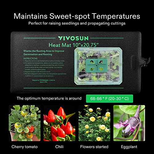 VIVOSUN 2 Pack Durable Waterproof Seedling Heat Mat 10" x 20.75" UL & MET-Certified Warm Hydroponic Heating Pad for Germination, Indoor Gardening, Greenhouse