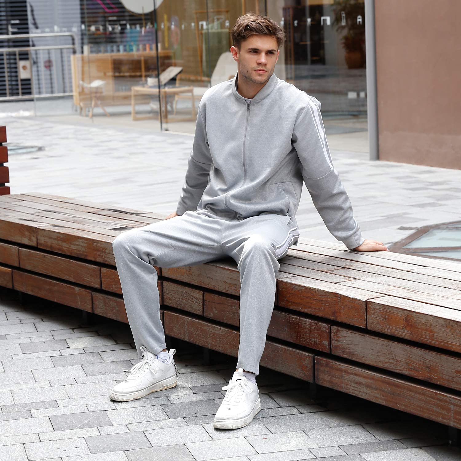 R RAMBLER 1985 Mens Sweatsuits 2 Piece Casual Long Sleeve Athletic Full Zip Track Suits Men Jogging Suits Set(Black,4XL)