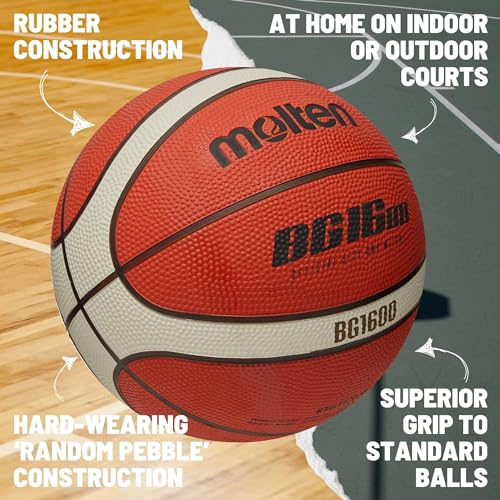 Molten BGR Basketball, Indoor/Outdoor, Premium Rubber, Green/Black, Size 5, Suitable for Boys Age 7, 8, 9, 10 & 11, Girls Age 12 & 13
