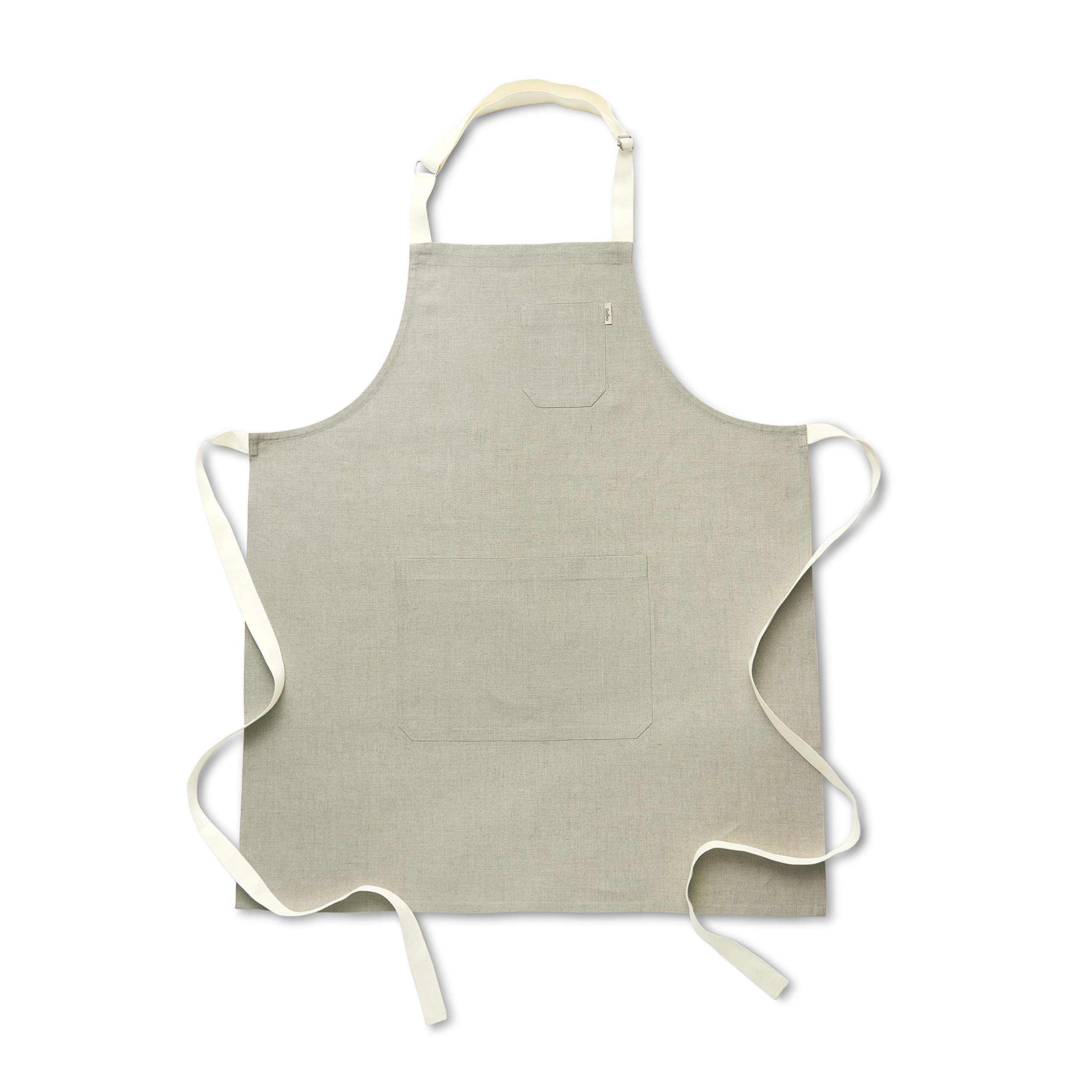 Solino Home Linen Kitchen Apron – 100% Pure Linen Bib Apron for Men & Women with front Pockets – Handcrafted from European Flax – Natural