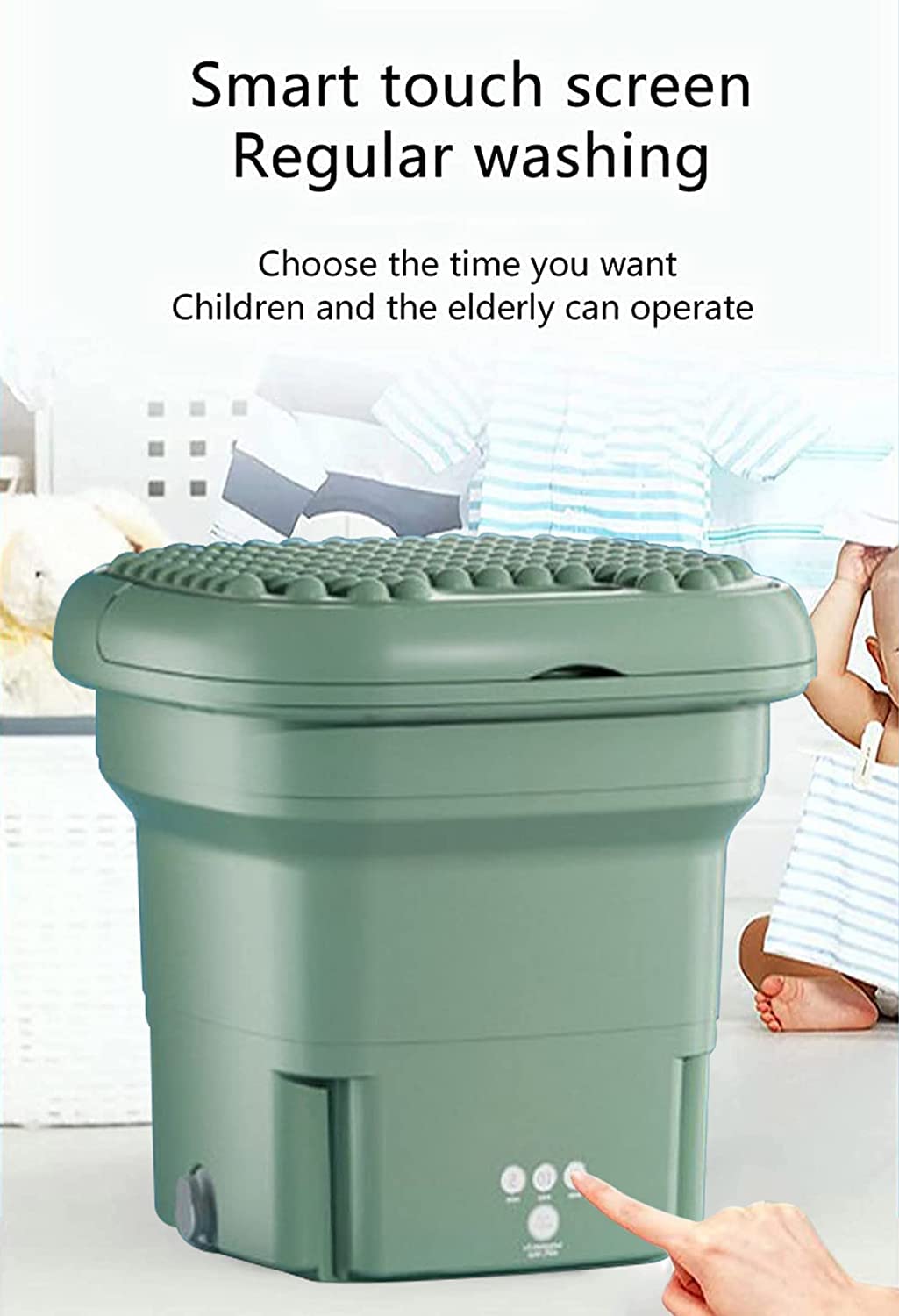 Portable Washing Machine Mini Foldable Washer with Drain Basket Spin Dryer,Small Collapsible Bucket Washer for Camping,Travel,Apartment,Dorm green