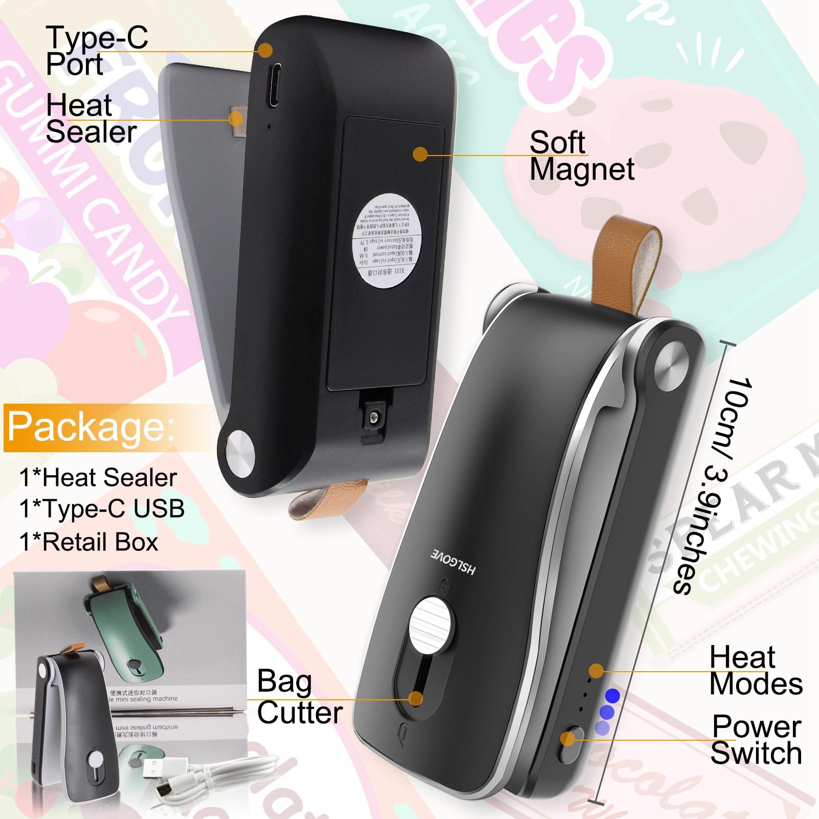 Mini Bag Sealer, USB Rechargeable Portable Bag Sealer Heat Seal with Cutter Heat Chip Bag Sealer
