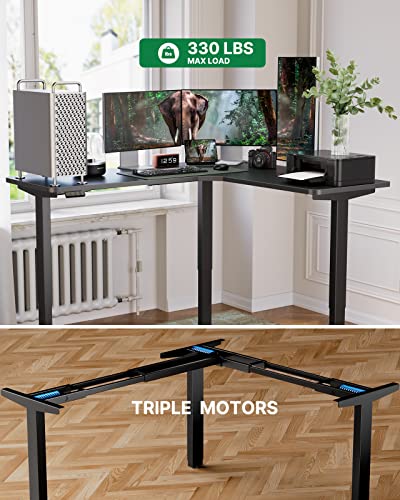 Marsail Corner Stand Up Desk Adjustable Height with 4-in 1 Electical Outlet, L Shaped Electric Standing Desk with Headphone Hook, Stand up Desk for Home Office Sturdy Writing Workstation Black
