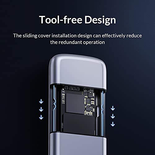 ORICO USB 3.1 Gen2 10Gbps USB-C NVME M.2 SSD Toolfree Case (M Key) Aliminum External Case Support 2230/2242/2260/2280 SSD Compatible M.2 SSD Conversion Adapter Enclosure Case M2L2-V03C3