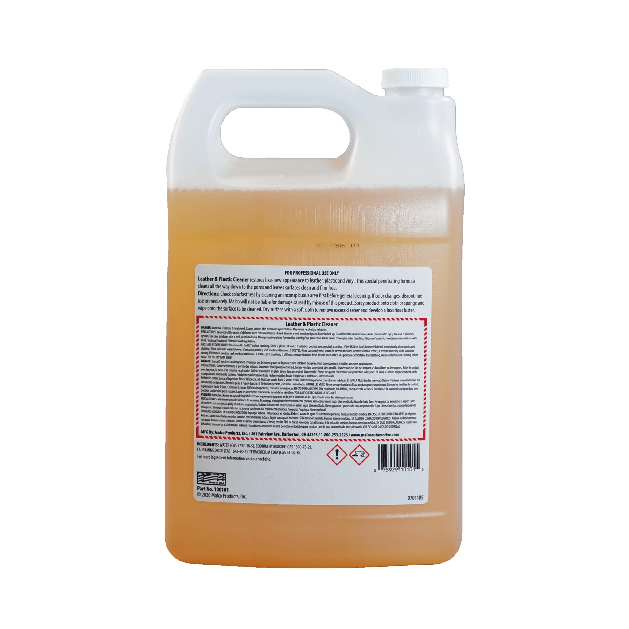 Malco Leather & Plastic Cleaner – Penetrates Deep to Remove Dirt, Grime and Oily Soils/Restores Leather, Plastic and Vinyl/Leaves Surfaces Clean, Shiny and Film-Free / 1 Gallon (100101)