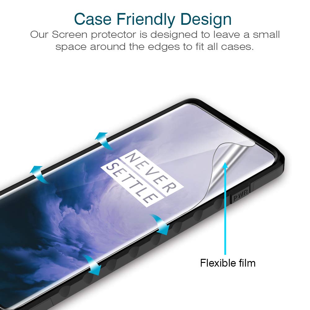 LK 3 Pack Screen Protector Compatible with Oneplus 7 Pro/Oneplus 7t Pro/Oneplus 7 Pro 5G, Ultrasonic Fingerprint Compatible, Flexible TPU Film HD Transparent, Case Friendly