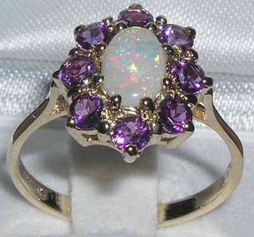 LetsBuyGold 9k Yellow Gold Natural Opal & Amethyst Womens Statement Ring - Size 9