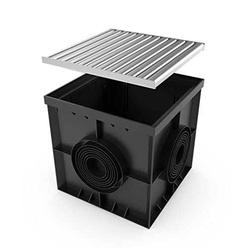 Vodaland - 16x16 Inch Catch Basin. PPE Plastic with 100% Stainless Steel - ADA/Heel Proof Grate and Sediment Basket Included.