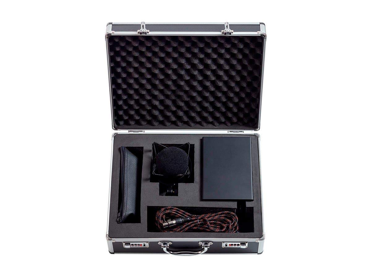Monoprice Large Tube Studio Condenser Microphone - Multi-Pattern, Cardioid, Figure 8, Omnidirectional, 6 Intermediate States, Full Size Shock Mount and Case, LTM500 - Stage Right