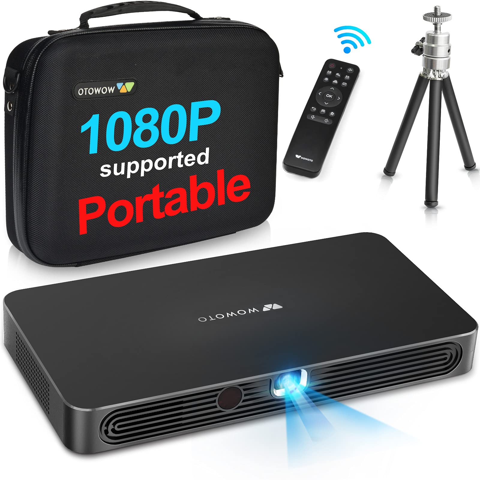 Mini Projector WOWOTO A8 Pro 200 ANSI Lumen Android Support Full HD 1080P Smart Wi-Fi Projector 4200mAh battery 150"Image DLP Video Projector with BT4.0/HDMI/USB/Outdoor Projector for Home Theater