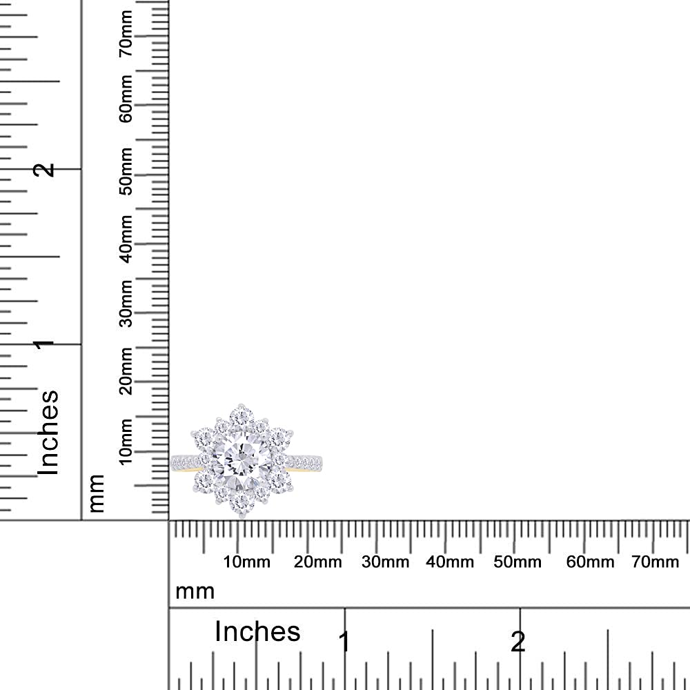 SAVEARTH DIAMONDS Center 1.20ct 7MM G-H Color Round Cut Lab Created Moissanite Diamond Cluster Engagement Ring In 14k Yellow Gold Over Sterling Silver Jewelry For Women Size-6