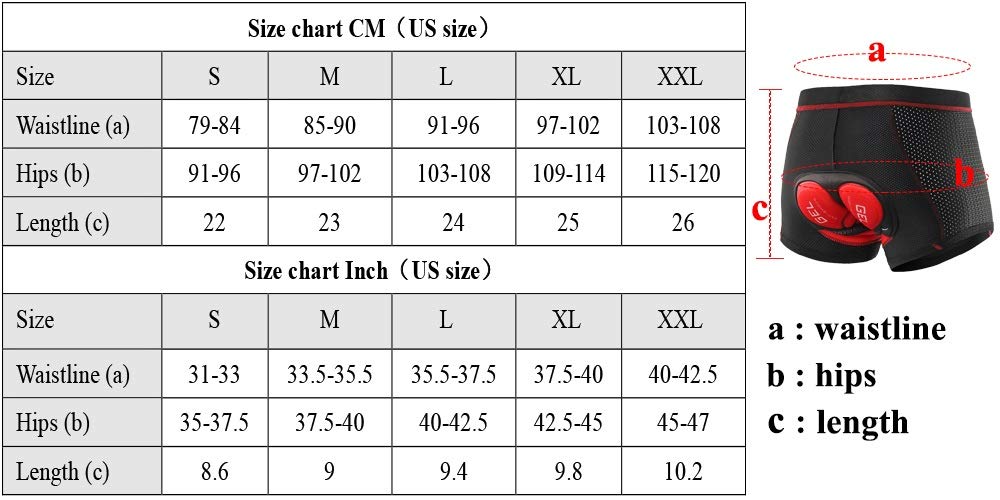 Men's Cycling Underwear Soft Mesh Gel Padded Cycling Underwear Undershorts (Red, XL)