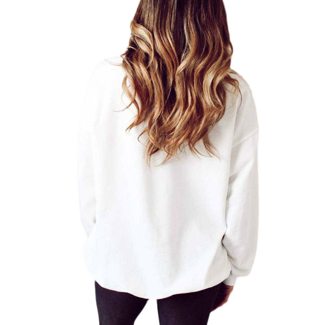 NEXLOMOS Women's Skull Print Lips Long Sleeve Girls Junior White Crewneck Sweatshirt (Eyelash,S)