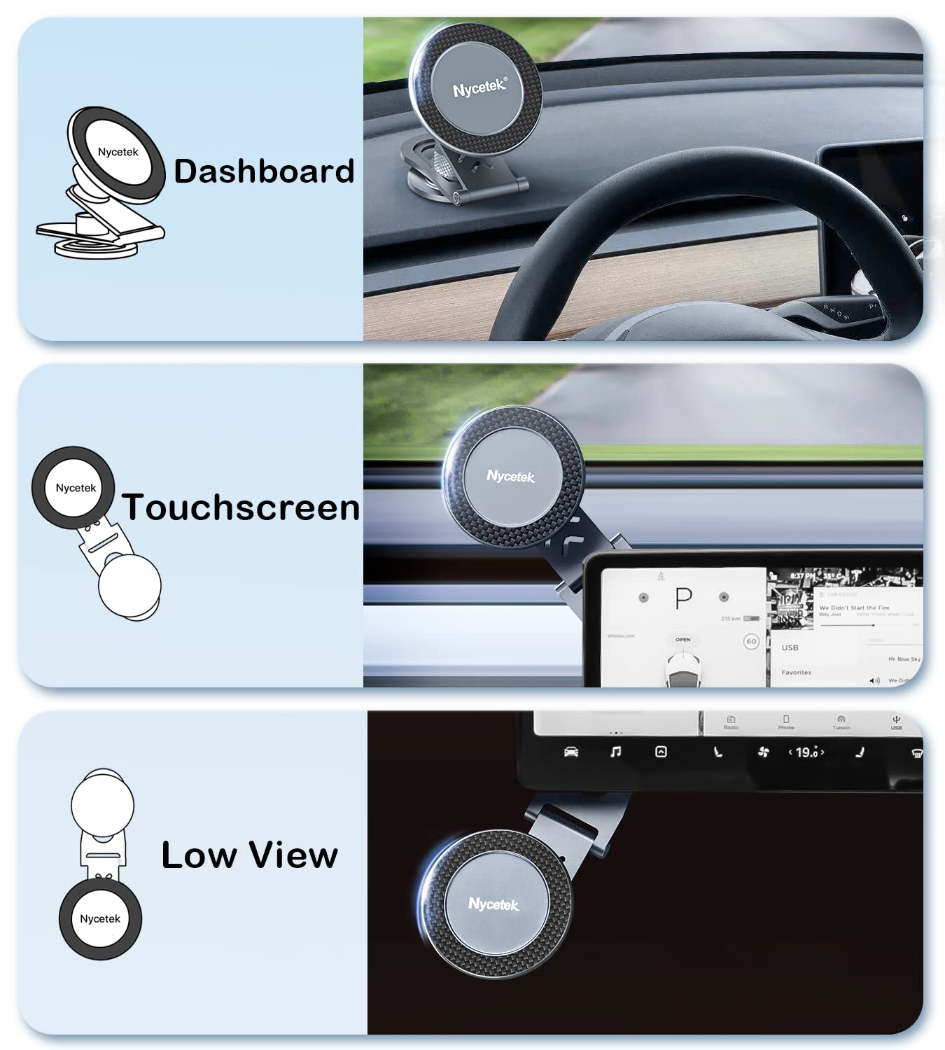 Nycetek Tesla Phone Mount Holder for MagSafe, [Super Suction Power] Dashboard Magnetic iPhone Car Mount for Tesla Model Y/3/S/X Accessories 2023, Alloy Foldable Car Holder for iPhone Samsung and More