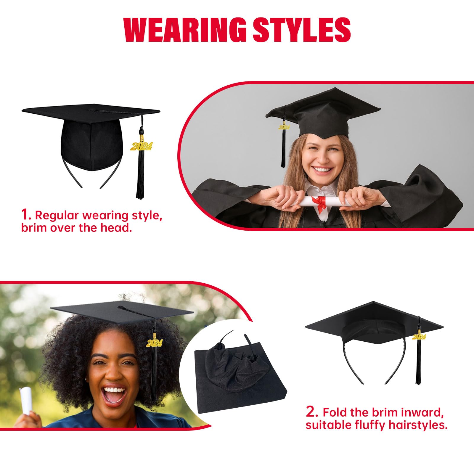 unibouti 2 Pack Graduation Cap Headband - Grad Cap Head Band Insert with Hook and Loop Sticker - Graduates Essential Hairband for Securing Graduation Hat