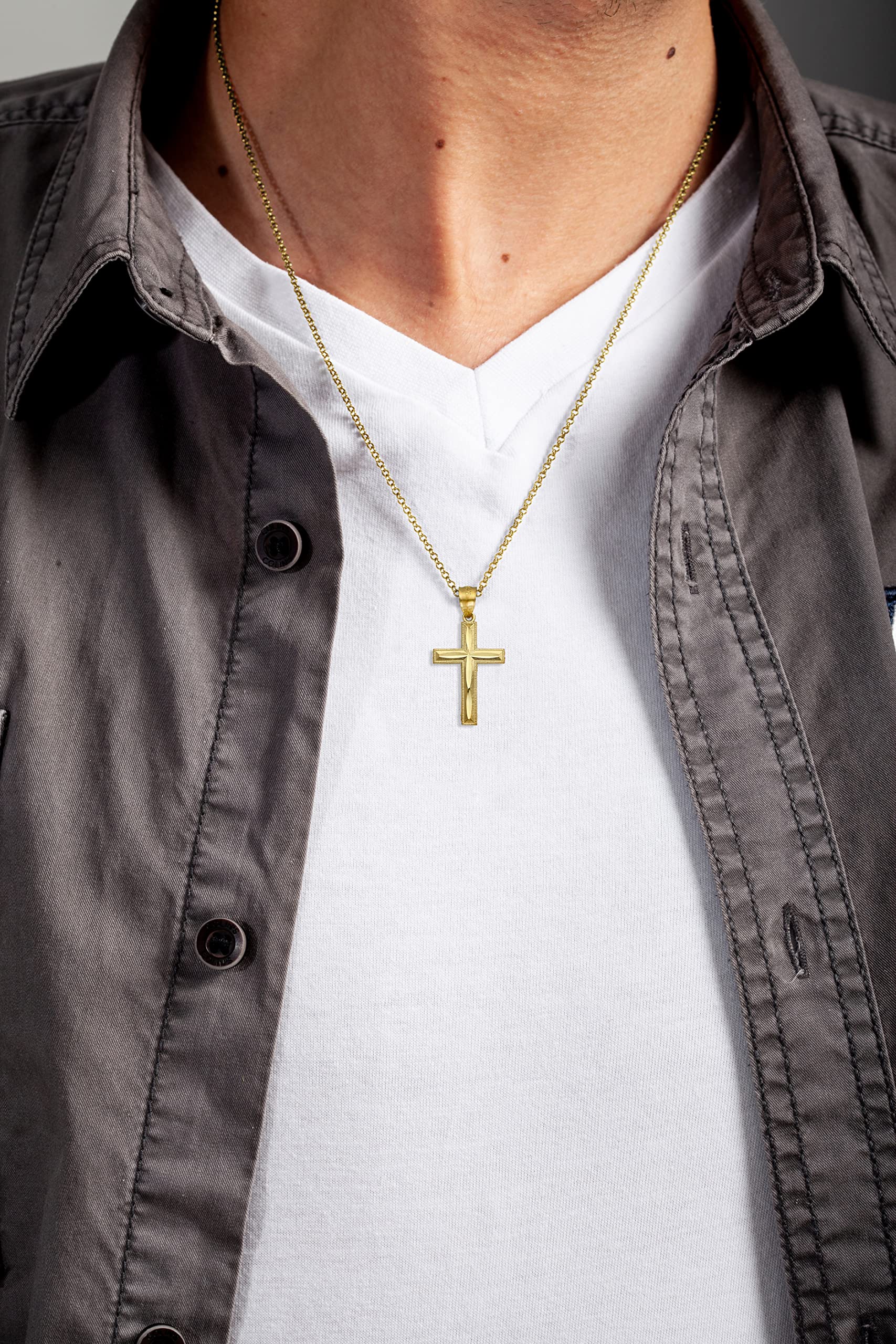 Solid Gold Cross Pendant in 10k or 14k, Religious Jewelry for Baptism (14k Gold)