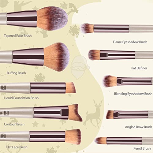Makeup Brushes Set, HEYMKGO Portable Makeup Brush set professional Champagne Gold Premium Syntheti Foundation Brush Powder Concealers Eye Shadows Blush with Cosmetic Bag 10PCS Common Types