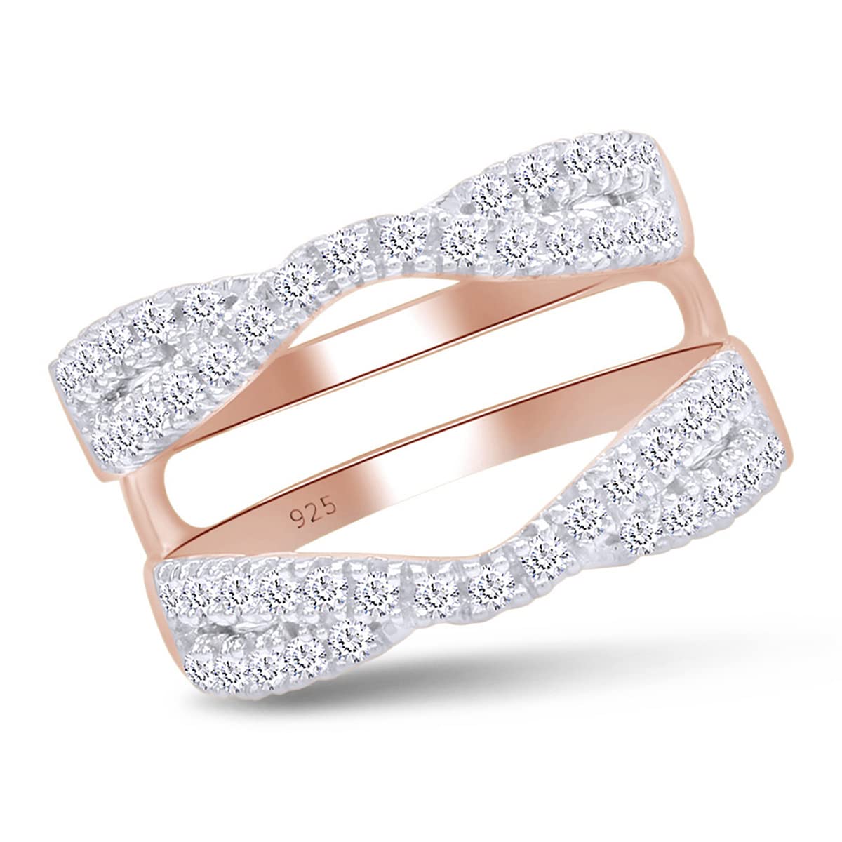 SAVEARTH DIAMONDS 0.80 Carat Round Cut Lab Created Moissanite Diamond Double Infinity Wedding Ring Guard Enhancer In 14K White Gold Over Sterling Silver (G-H Color, 0.80 Cttw) Ring Size -11