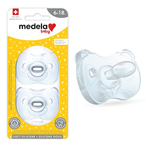 Medela Baby Pacifier | 0-6 Months | Includes Sterilizing Case | 2-Pack | Soft Silicone | BPA-Free | Supports Natural Suckling | Blue and Clear