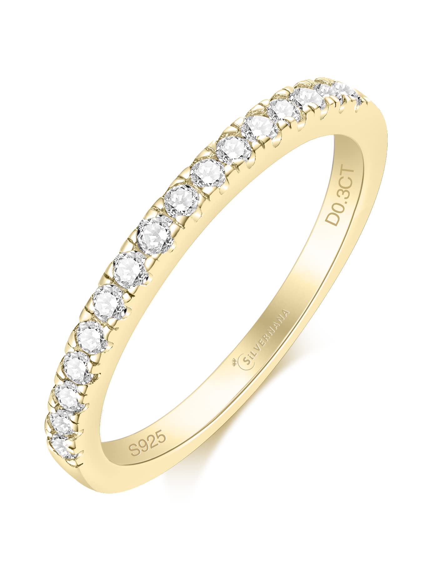 SILVERNANA Moissanite Wedding Band Sterling Silver Ring with 18K White Gold Plated 0.62ct D Color VVS1 Lab Created Diamond Stackable Rings Cross Full Eternity Ring for Women Size 7