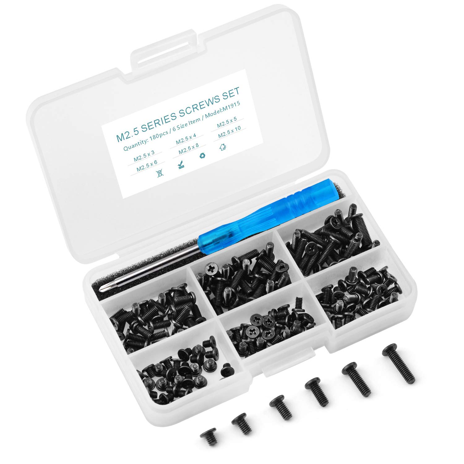 Mcsher Compatible with 180pcs M2.5 Series Laptop Screws Notebook Computer Screw Kit Set for IBM HP Dell Lenovo Samsung Sony Toshiba Gateway