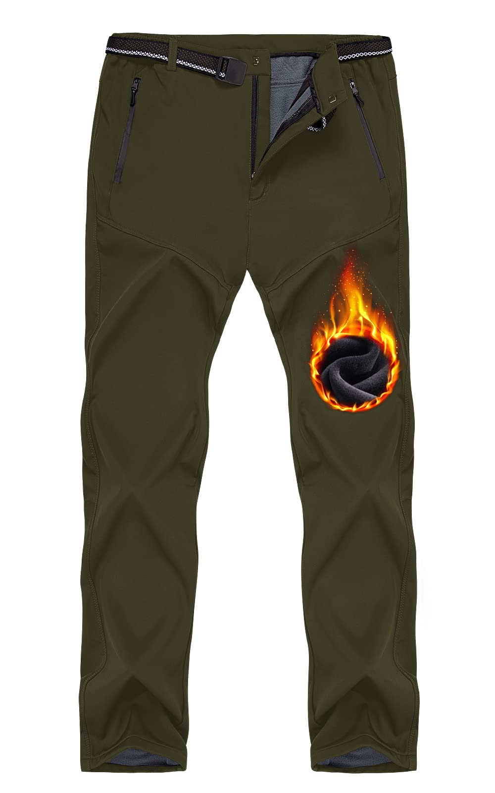 solo soplo Men's Soft Shell Ski Snow Pants Winter Pants Snowboarding Pants Fleece Lining Water Resistance Hiking Pants Green