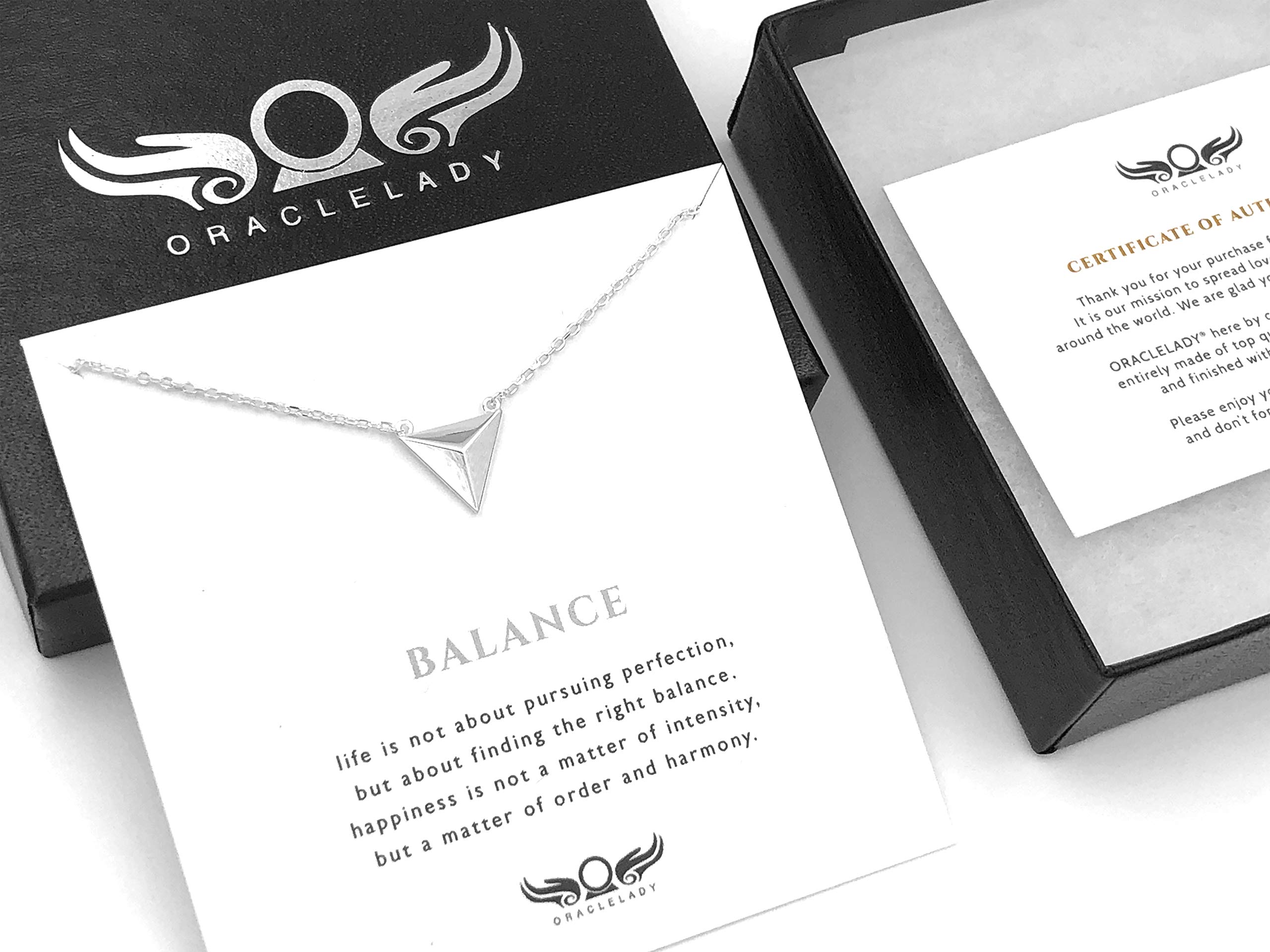 ORACLELADY Balance Triangle Sterling Silver Necklace - Inspirational Jewelry Gift for Women Dainty Simple Libra Yoga