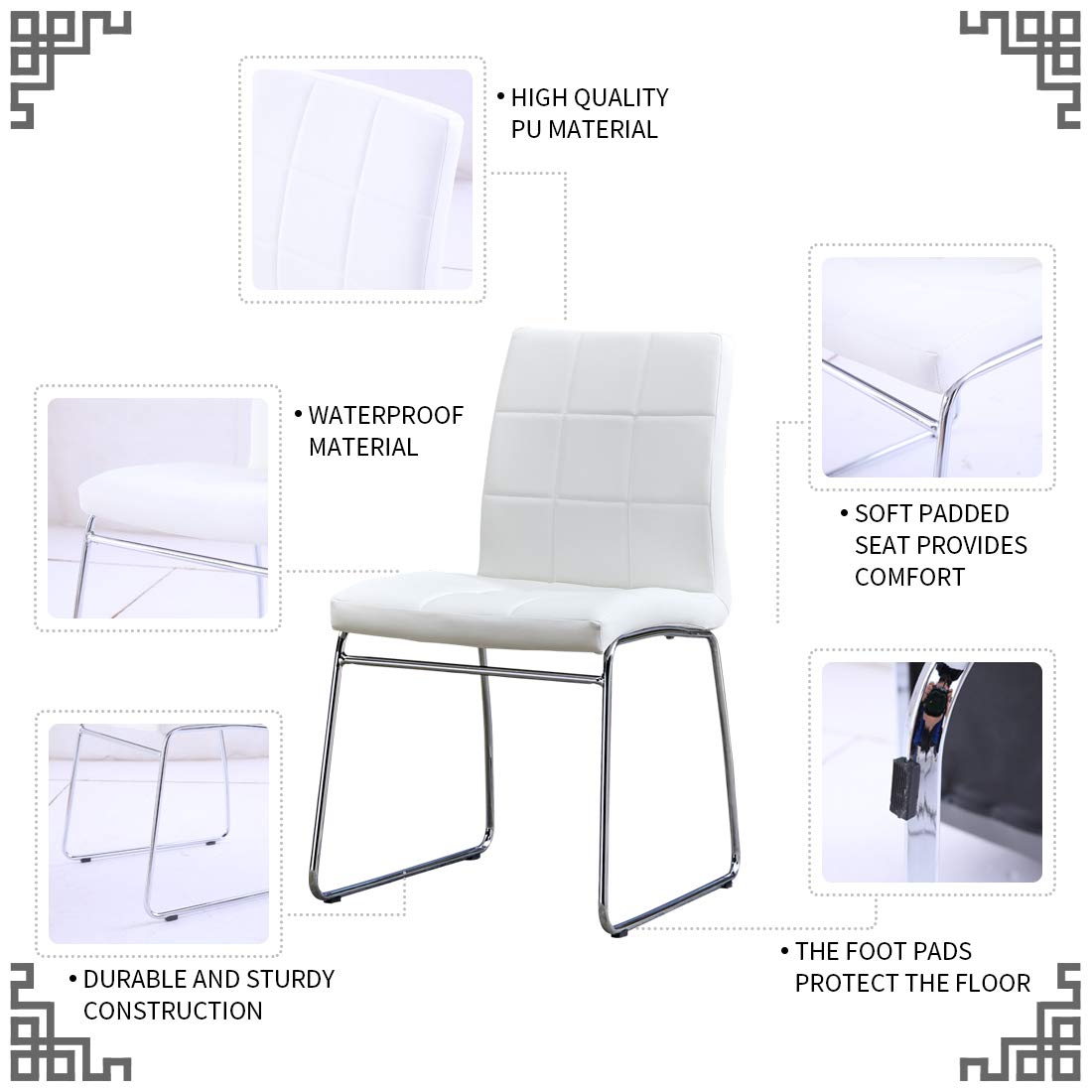 Modern 3 Pieces Round Glass Dining Table Set for 2, Kitchen Table with 3 Chrome Legs,Tempered Glass Top + 2 White Faux Leather Dining Chairs, Dining Room Table and Chairs Set for Home Small Space