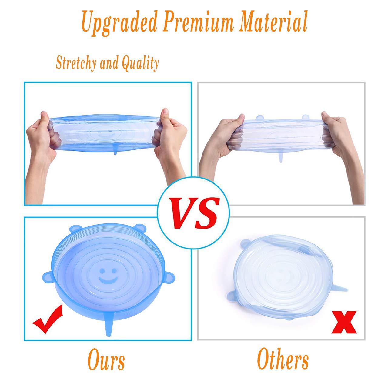 Silicone Stretch Lids Upgraded 6 Pack Various Sizes Rubber Stretchy Miracle Lid Reusable Elastic Bowl Cover for Food Storage Leftover Savers Fit Container Dish Cup (6, Blue)