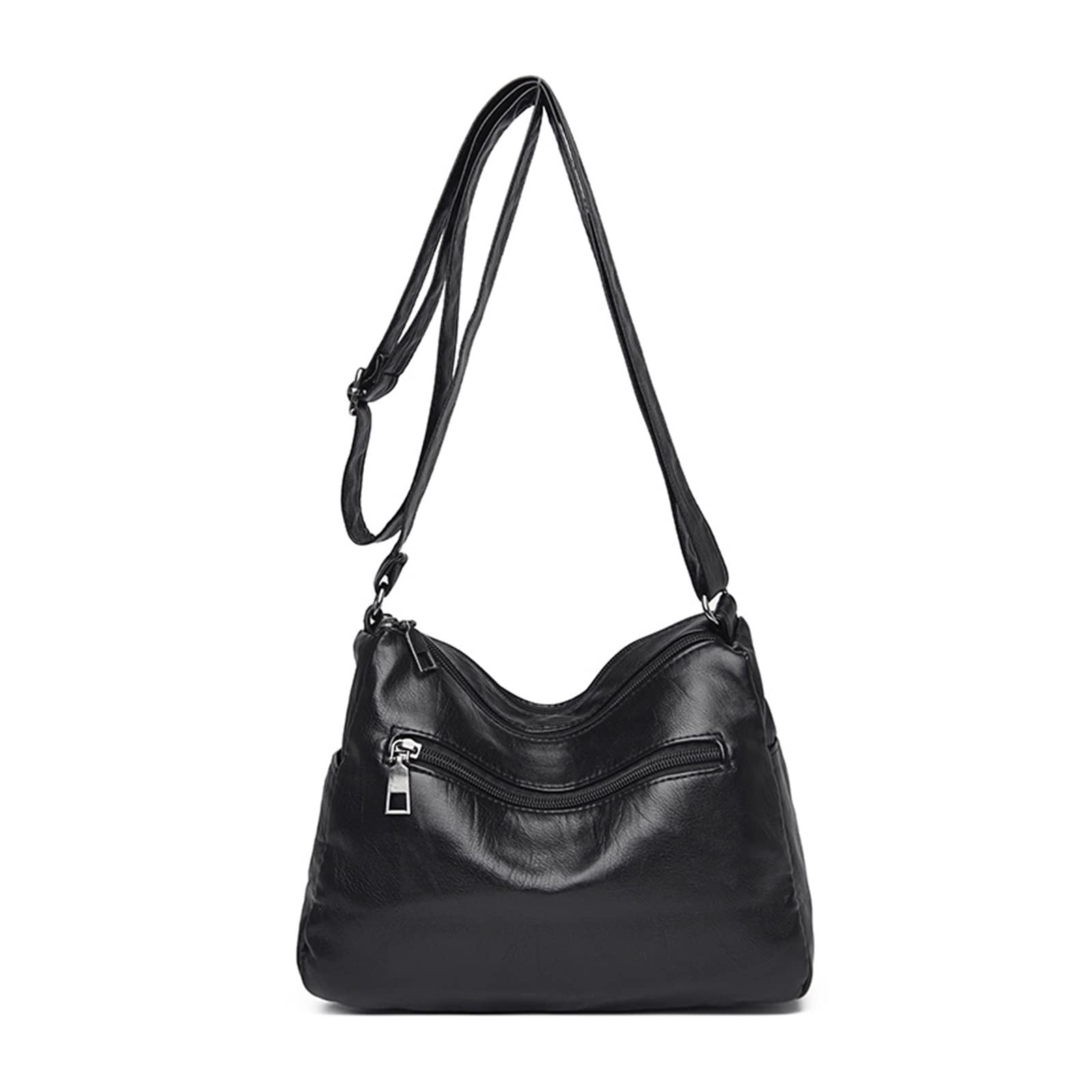 Tuoig Women Shoulder Bag PU Leather Crossbody Bag Multi-Pockets Messenger Bag Flower Patchwork Leather Purse Soft Handbag (Color : Black)
