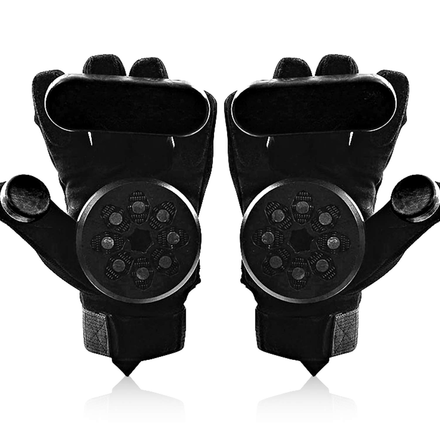 LOSENKA Skateboard Gloves with Sliders,Standard Longboard Downhill Slide Gloves Skate Gloves with 2 Slider Puck Set (Black)