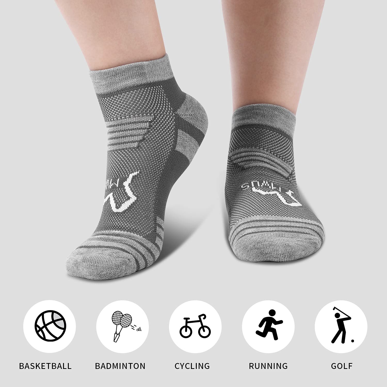 MWUS Men's Running Socks with Cushion, 6 Pack Sport Ankle Athletic Socks