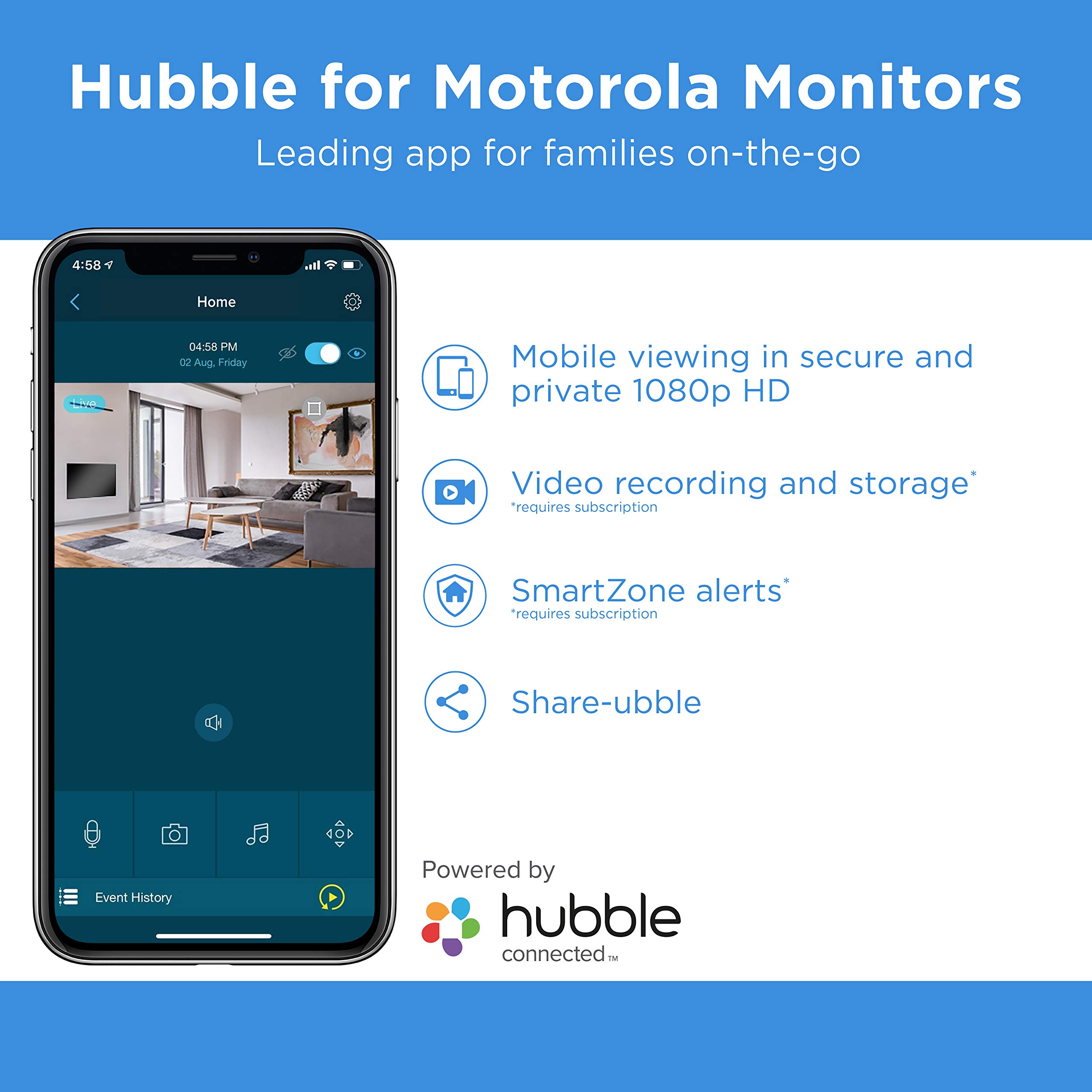 Motorola Focus89 Wireless Indoor Camera for Home – Security Surveillance System with Sound and Motion Detection, Remote Pan, Digital Zoom, Two-Way Talk – 1080p Video, Night Vision, Black