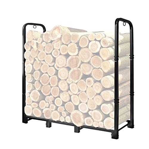 Tinfomyou Firewood Rack Outdoor Fire Wood Rack Outside Heavy Duty 4FT Assembled Adjustable Log Rack Holder for Indoor Outdoor Wood Storage, Black Square Tube