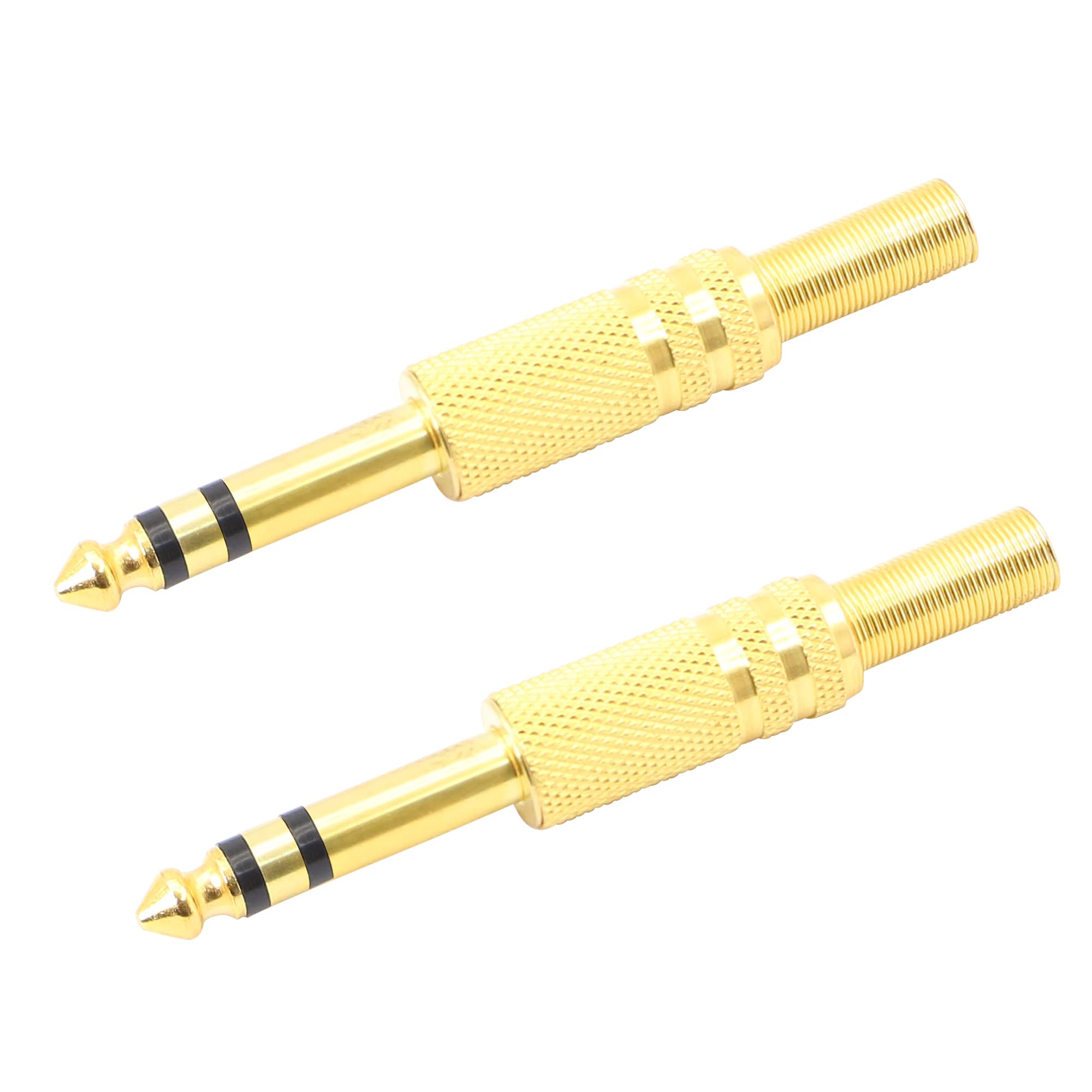 PNGKNYOCN 1/4 inch Stereo Plugs, Replacement 6.35mm TRS Solder Type DIY Audio Connector Gold-Planted for Repair Guitar Cables, Instrument Cord (2 Pack)