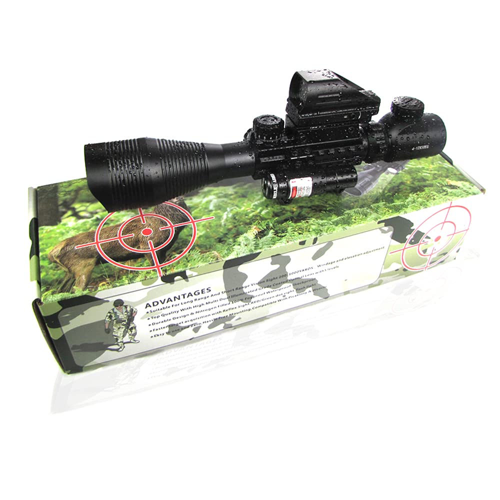Riflescope 4-12X50&4-16x50AOEG Black Matte Finish Rifle Dual Illuminated Tactical Optical Scope Combine Reflex Sight Dot for Hunting Enthusiast and Experienced (4-12x50 Red)