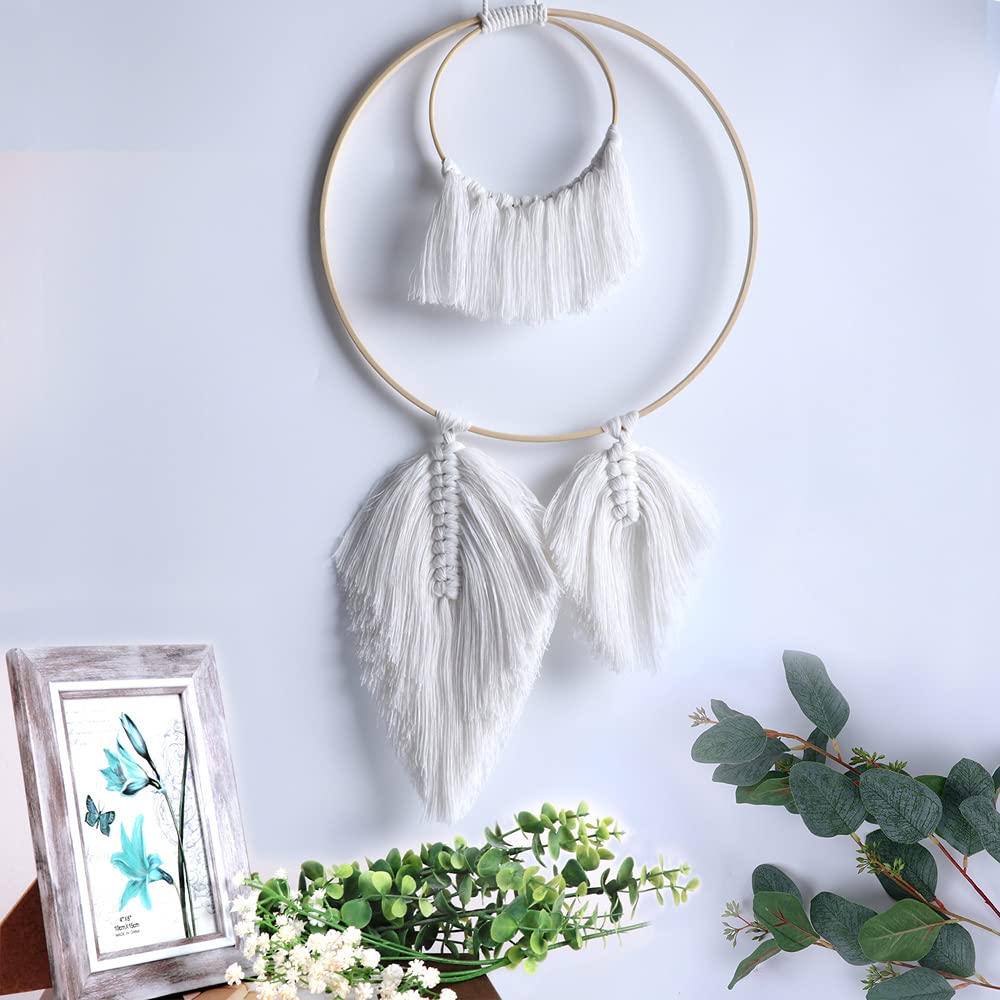 O-heart Macrame Wall Hanging, Woven Boho Chic Wall Decor Cotton Leaf Feather Bedroom Decor Large Wall Art Decor, Bohemian Home Decorations Wall Accent - Style 1