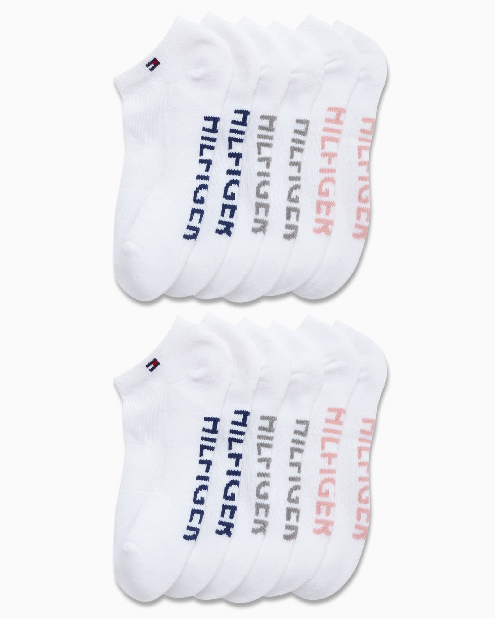 Tommy Hilfiger Women's Socks - Lightweight No Show Socks (12 Pack), Size 4-10, White Logo