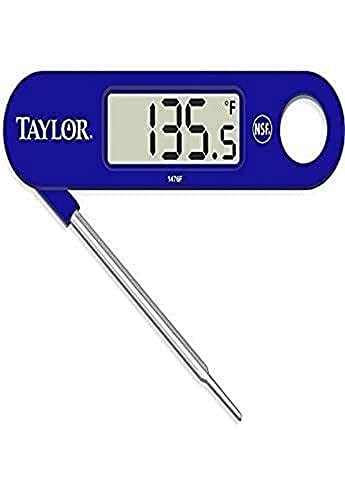 Taylor 1476FDA Compact Folding Probe Digital Thermometer with Magnet and Lanyard, 6.60' Height, 5.06' Width, 0.75' Length, Blue