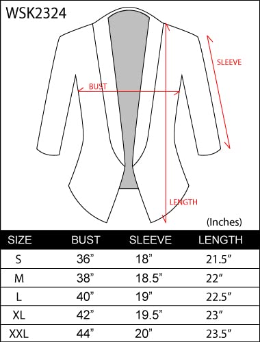 LL WSK2324 Women 3/4 Sleeve Blazer Open Front Cardigan Jacket Work Office Blazer XXL BLACK