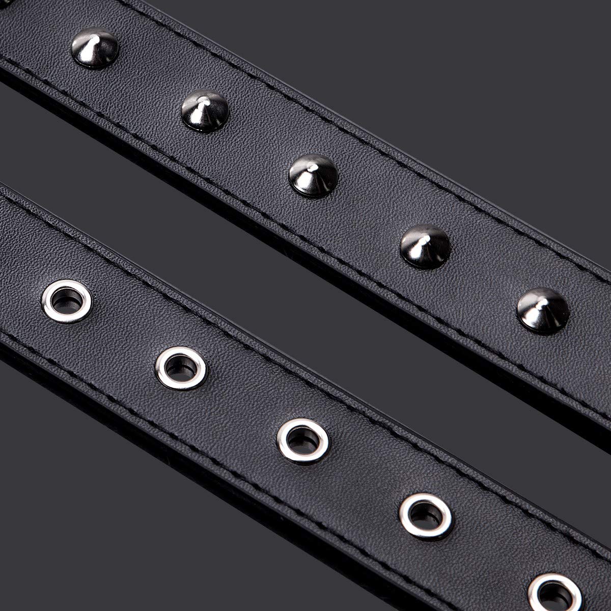 moonsix Leather Grommet Belt for Women, Punk Rock Studs Jeans Belts with Metal Buckle