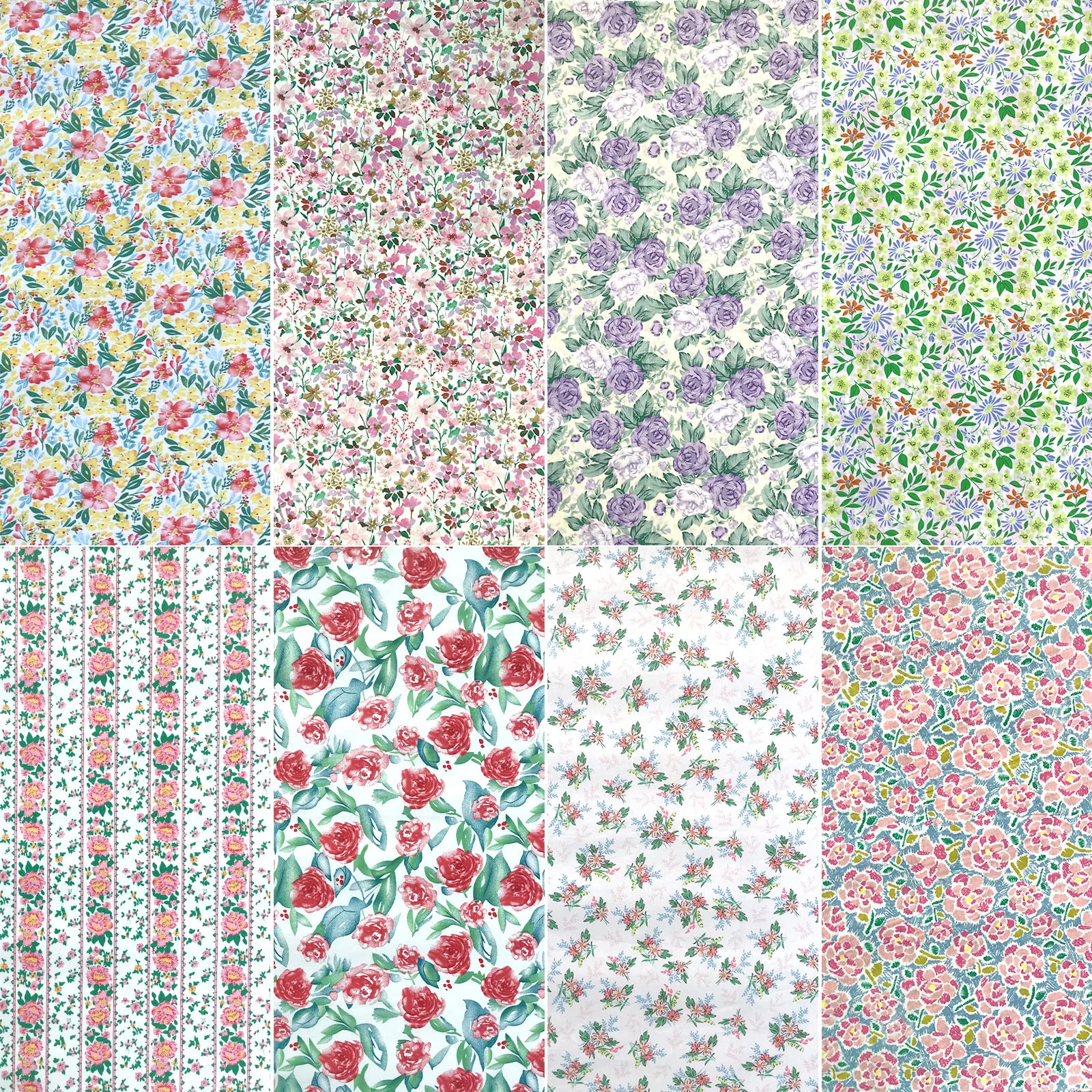 levylisa 8 Pieces Cotton Fabric 18"x22" Floral Craft Fabric for Sewing, Bundle Squares Fabric, Fat Quarters Fabric Bundles, DIY Patchwork, Pre-Cut Quilting Fabric