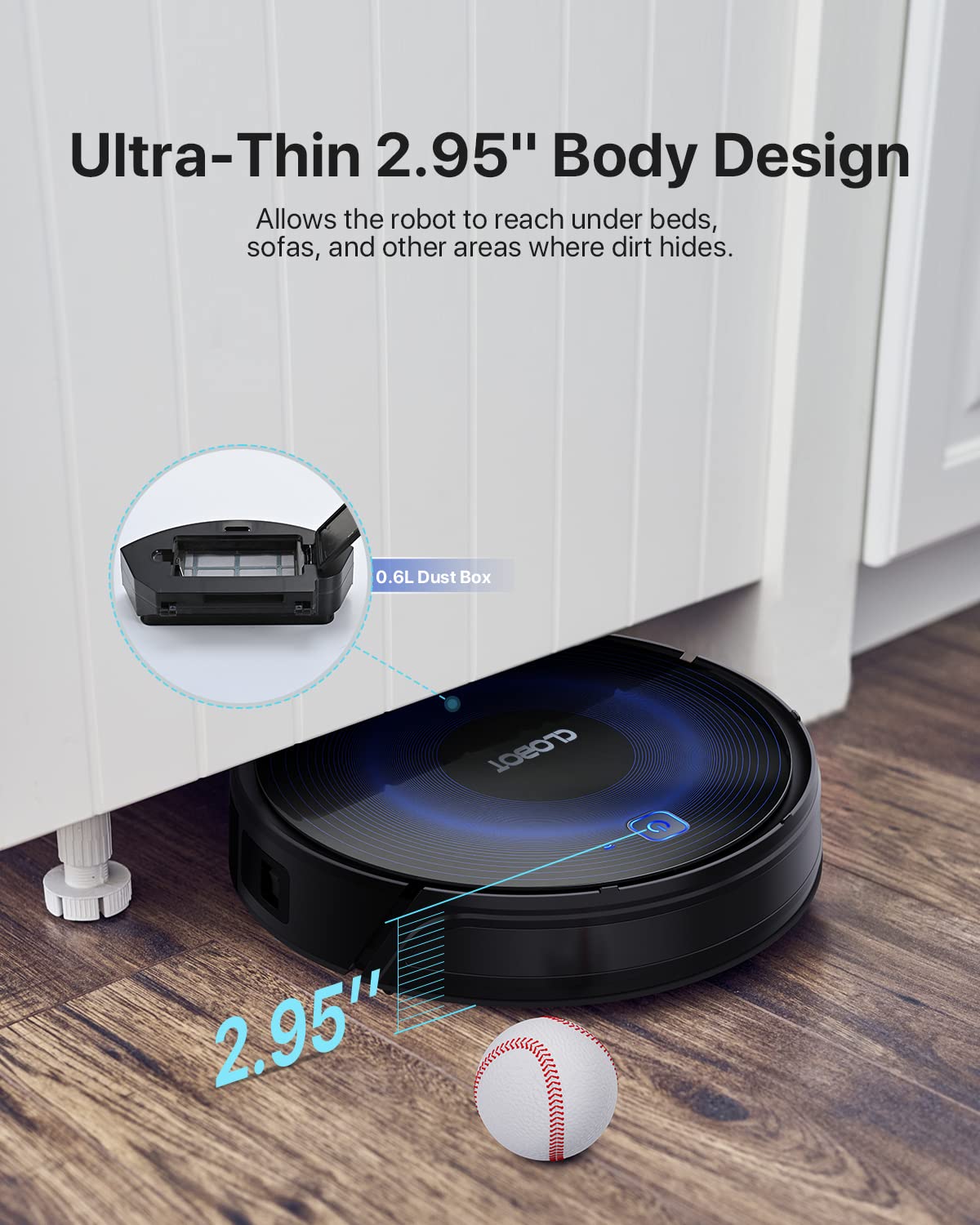 Robot Vacuum Cleaner - CLOBOT Auto Robotic Vacuum X10 Slim, 2000Pa Suctions, Ultra Thin, 120min Runtime, Self-Charging, Quiet, Compatible with Alexa/Google/App, for Pet Hairs, Hard Floors, Carpets