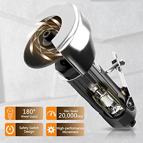YON.SOU. Air Cut Off Tool with 2 pcs 3-inch Die Grinder Cut-Off Wheels, Pneumatic Metal Sheet Cutting Tool, Heavy Duty Air Cutter Cutoff Tool
