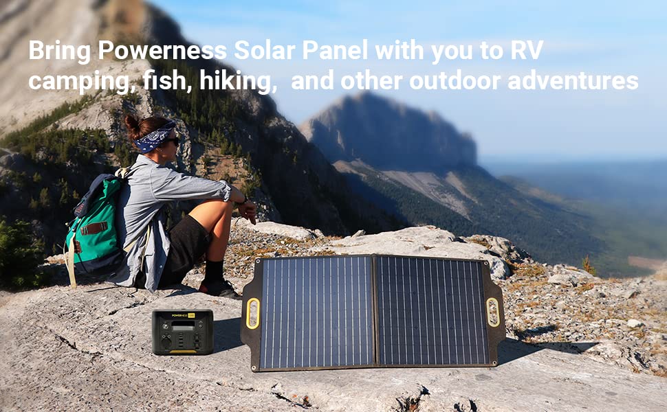 Powerness Solar Generator 300 Portable Power Station 296Wh with 80W Portable Solar Panel, Battery Powered Generator with 2x300W AC Outlets (Surge Power 600W) and PD 60W In/output for Outdoor Camping